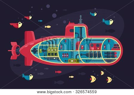 Submarine Section, Structure With Fish, Sea, Ocean, Internal Content ...