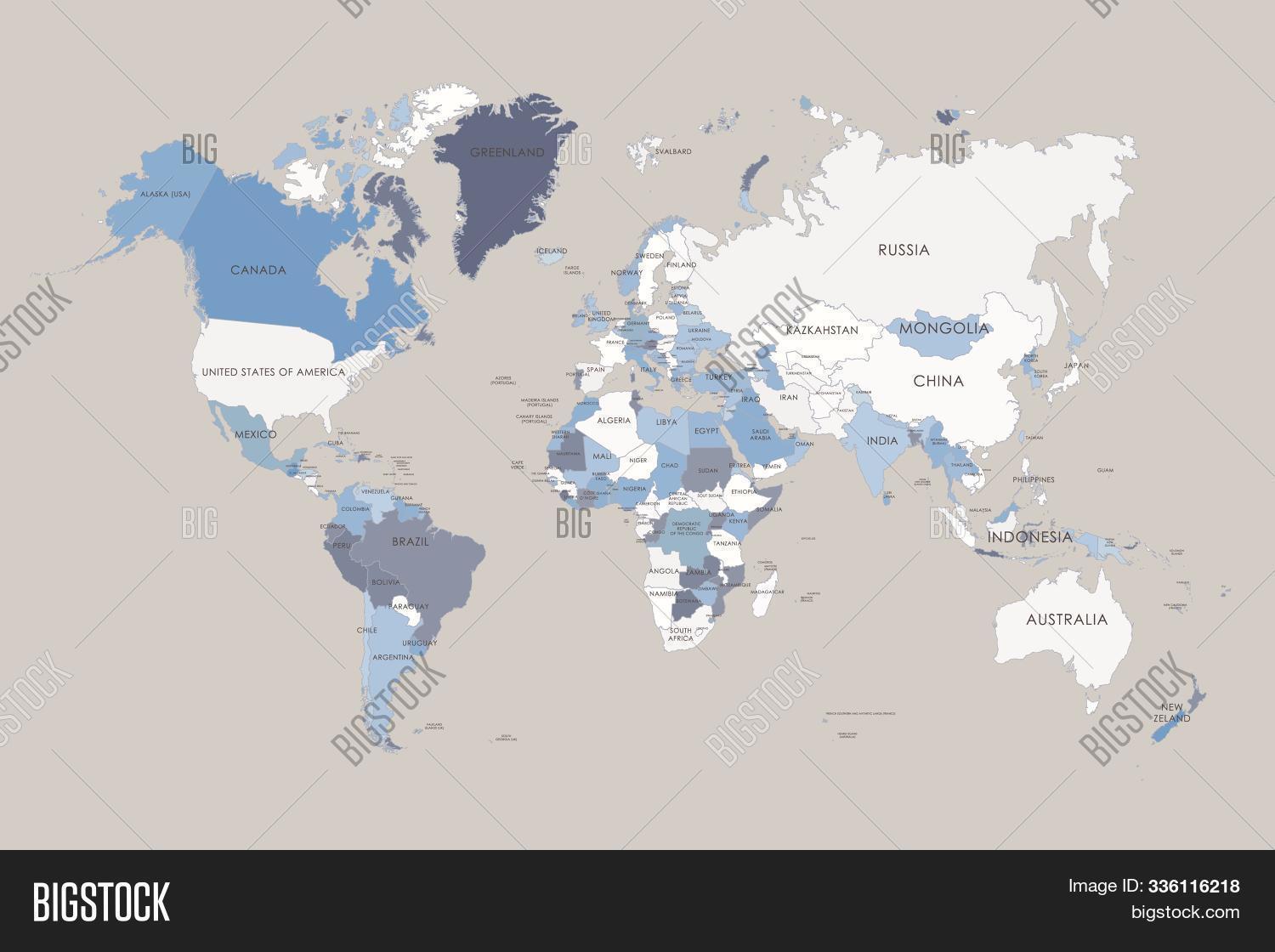 World Map In Four Colors On Background. High Detail Political Map With ...