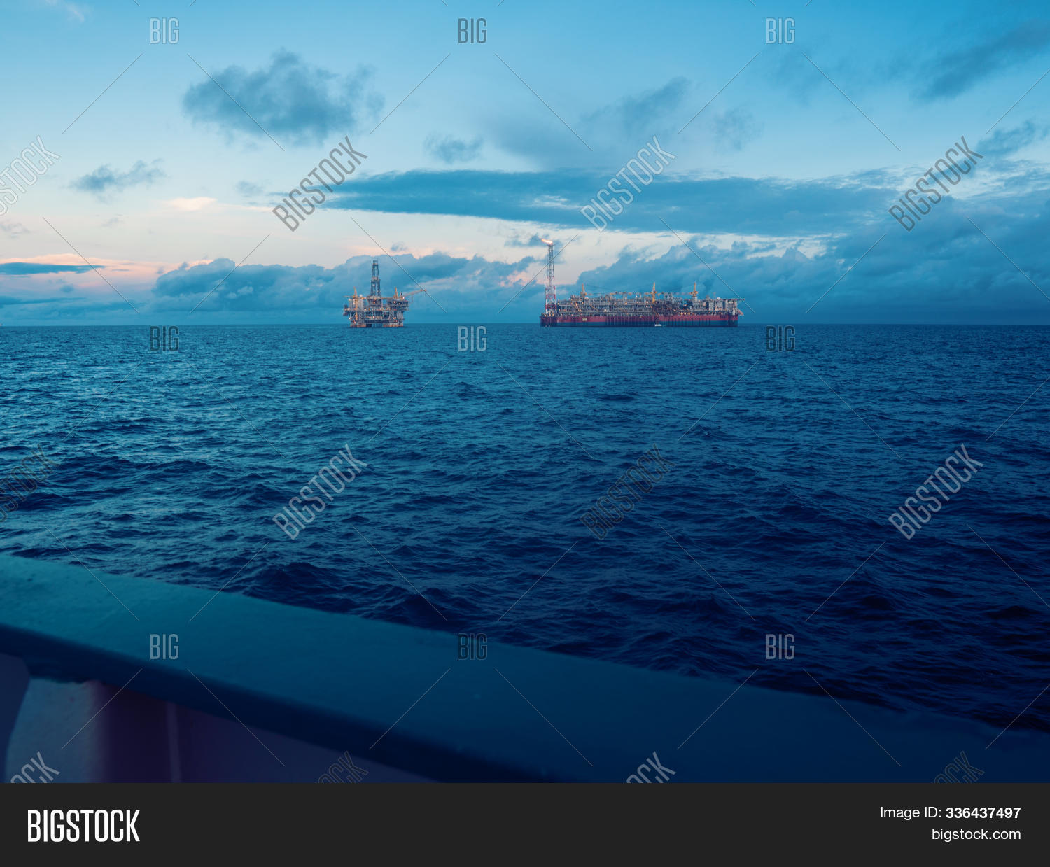 Fpso Tanker Vessel Near Oil Rig Platform. Offshore Oil And Gas Industry ...