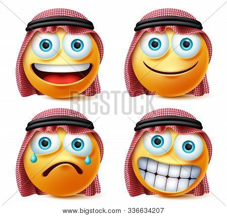 Saudi Arab Emoticon And Emoji Vector Set. Saudi Arabian Emoticons Face ...