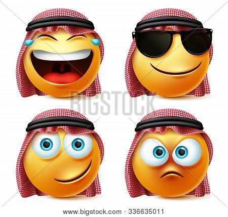 Saudi Arab Emoticon Vector Set. Emotions Or Emoji Of Saudi Arabian Man ...