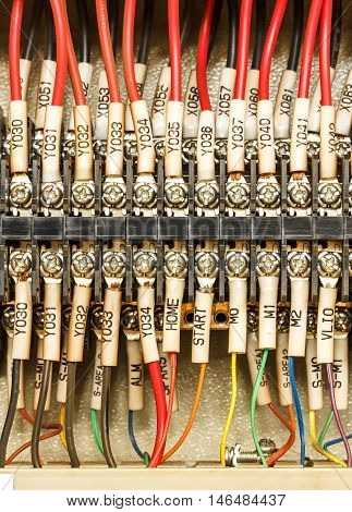Wiring -- Control panel with wires industrial factory - Stock Image ...