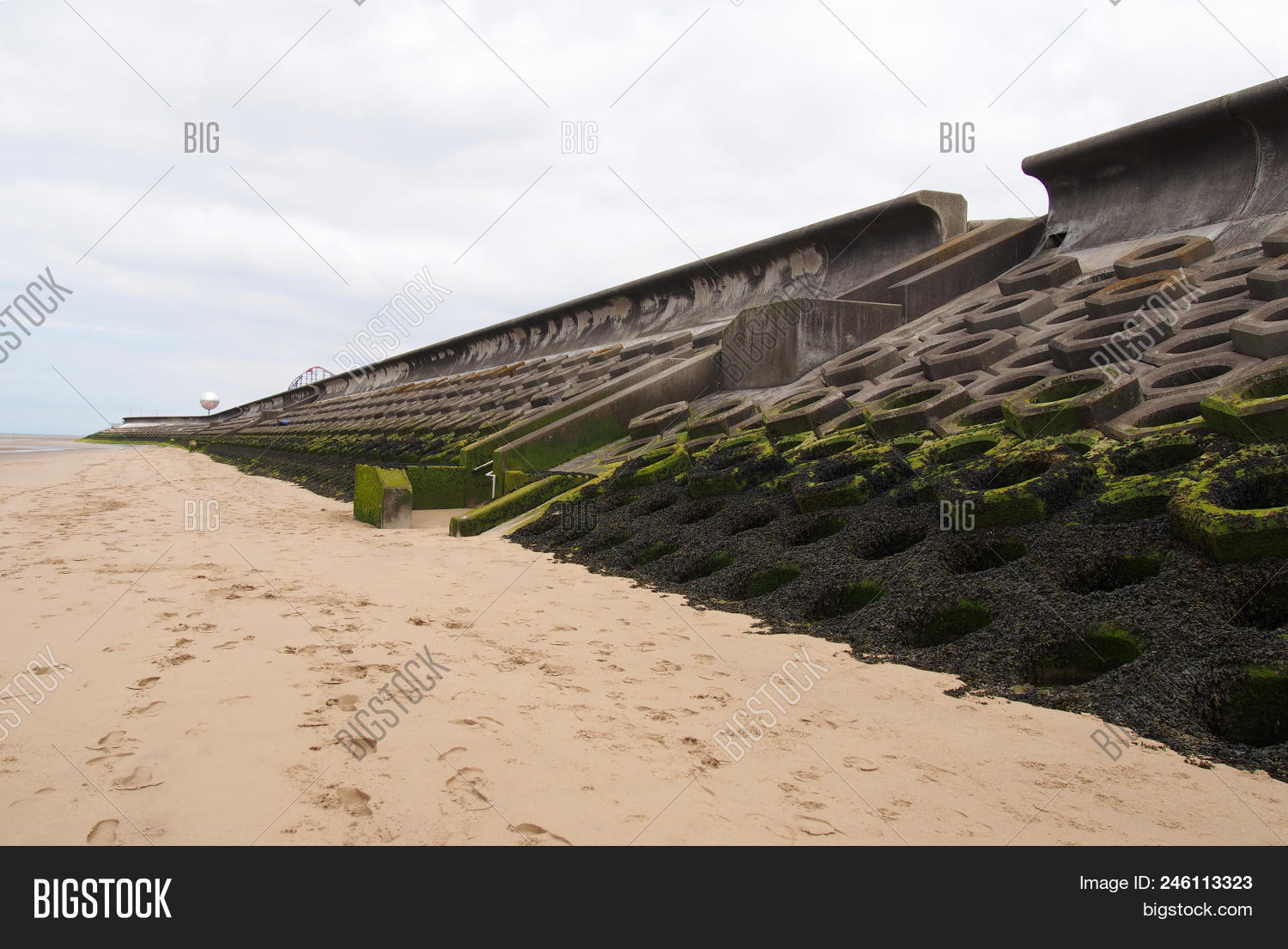 The Beach And Seawall South Of Blackpool Constructed Of Concrete ...