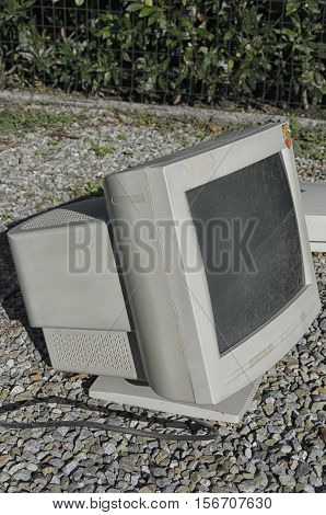 View of a cathode ray tube monitor - Stock Image - Everypixel