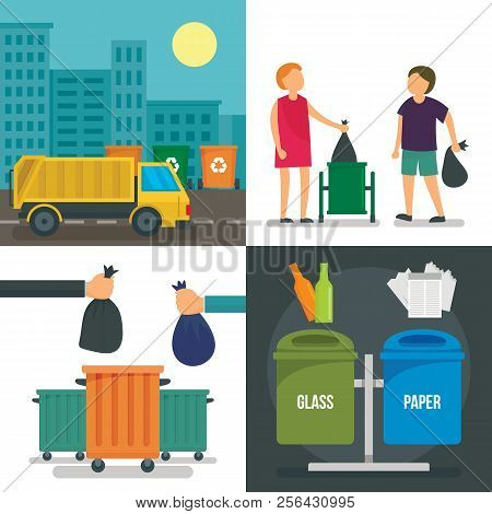 Separation Recycle Bin Banner Set. Flat Illustration Of Separation ...