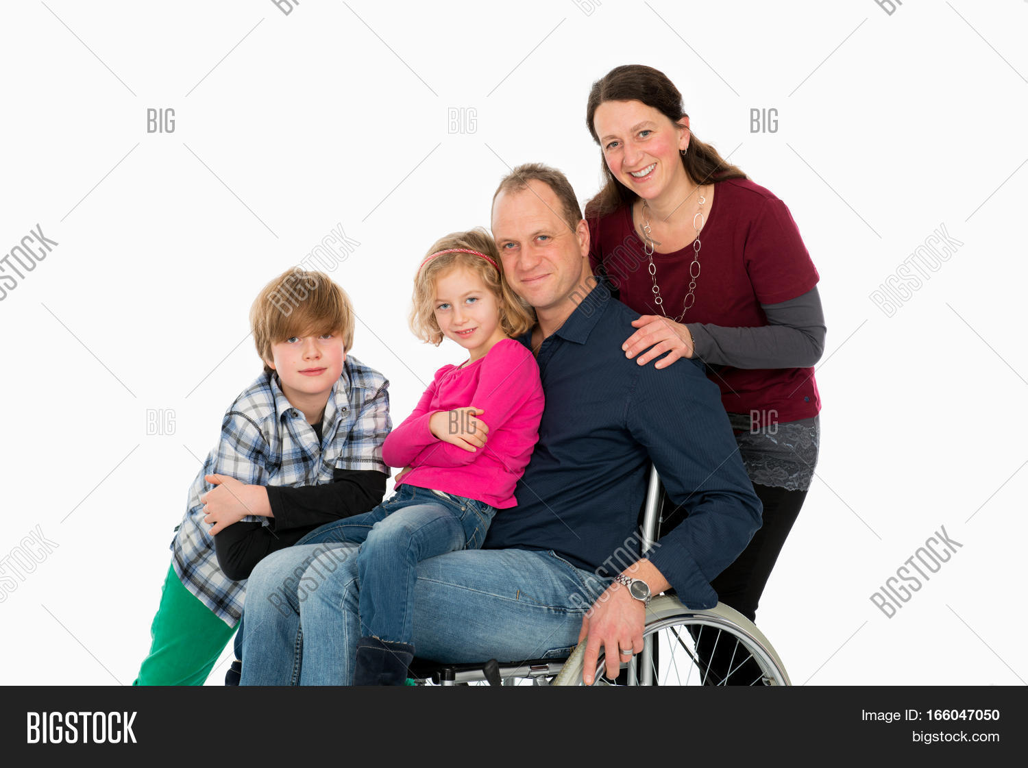 Disabled Man In Weelchair With His Family image & stock photo. 166047050