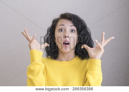 Head Portrait Of Young Beautiful Spanish Surprised Woman Amazed In ...