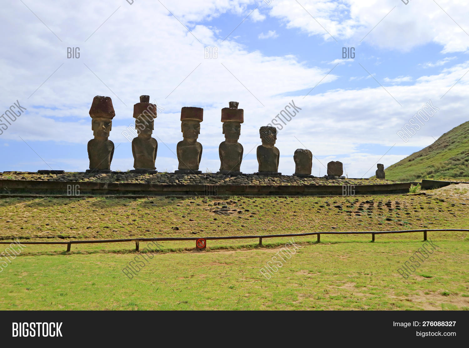 Seven Moai Statues Of Ahu Nau Nau With Single Moai Of Ahu Ature Huki In ...