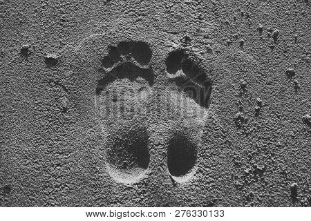 Footprints On Sand. Human Imprints, Prints, Tracks On Sandy Surface ...