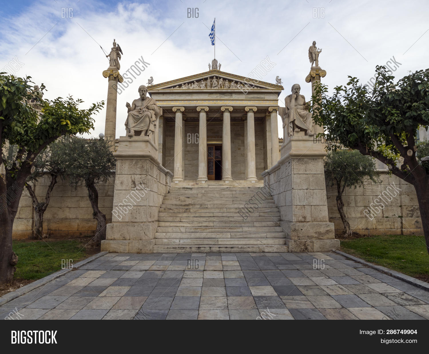 The Building Of The Athens Academy A Marble Column With A Sculptures Of ...