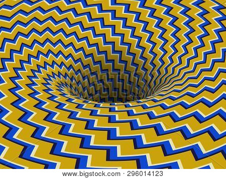 Absorbing Rotating Hole Of Yellow Blue Zigzag Stripes Pattern. Vector ...