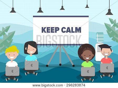 Keep Calm In Office Concept.millennials At Work.young Characters ...