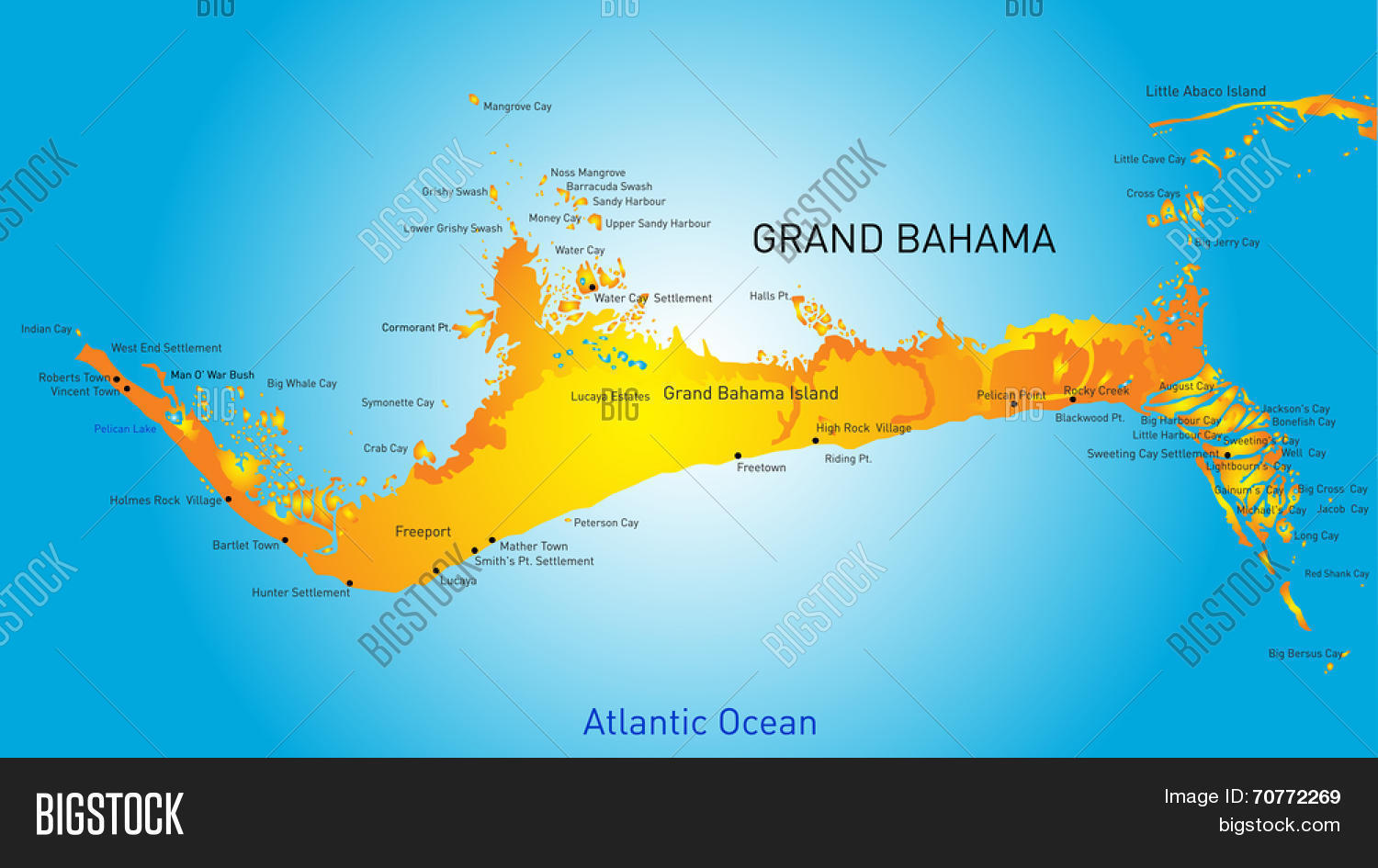 Grand Bahama vector color map image & stock photo. 70772269