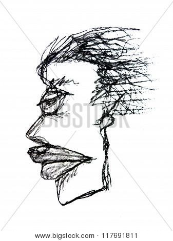 Serious Woman Portrait Sketch Drawing image & stock photo. 117691811