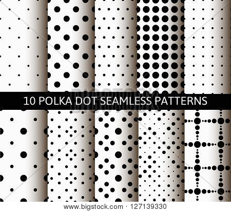 Vector Black and White Polka Dot Seamless Patterns Set. Abstract ...