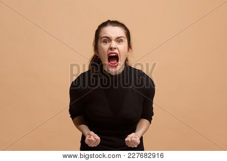 Screaming, Hate, Rage. Crying Emotional Angry Woman Screaming On Pastel ...