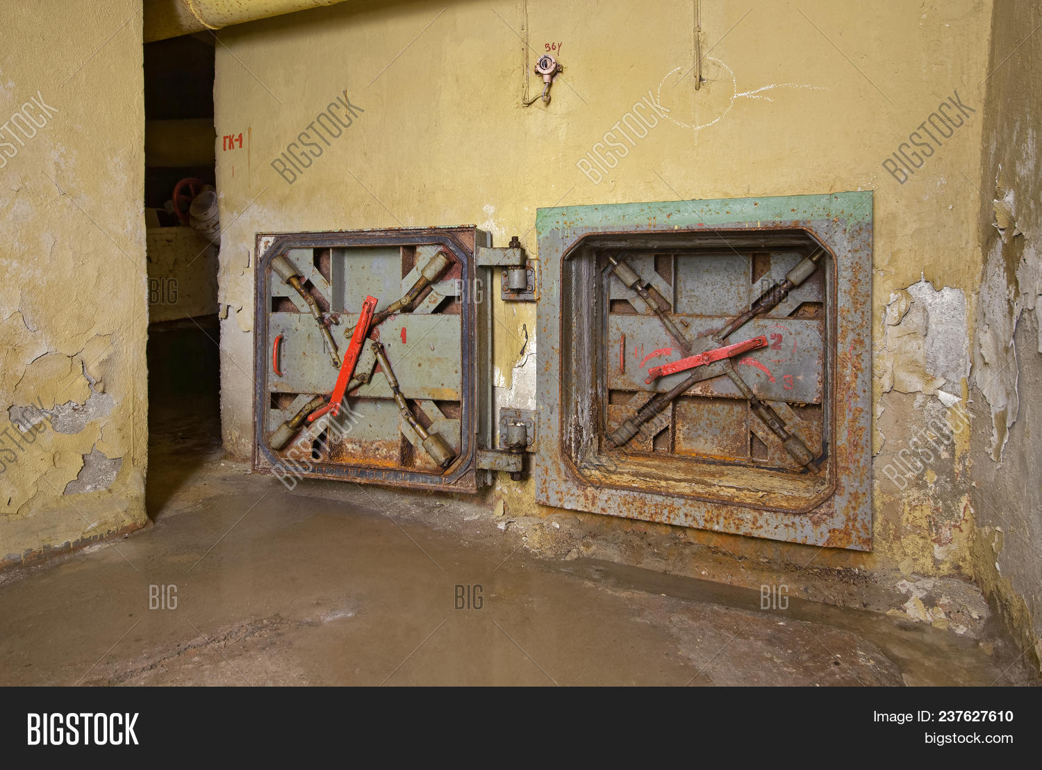Rusty Hatch Emergency Exit From The Old Underground Shelter. Protective ...