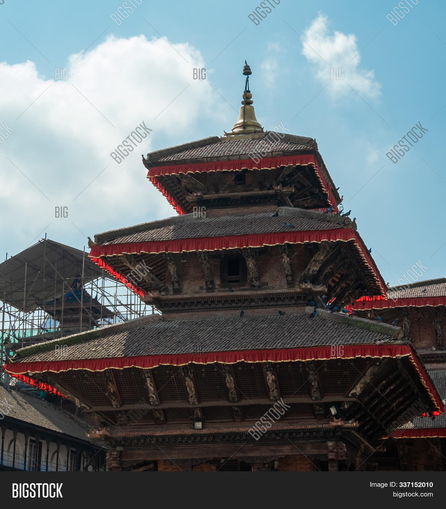 Traditional Nepalese Roof On The Temple Building. Historic Building At ...