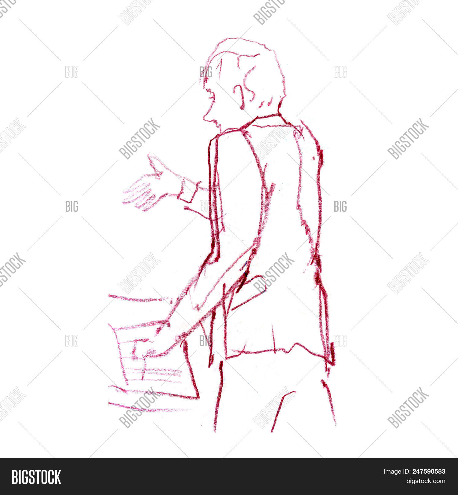 Sketch Of The Directing Orchestra Conductor. Pencil Drawing On White ...