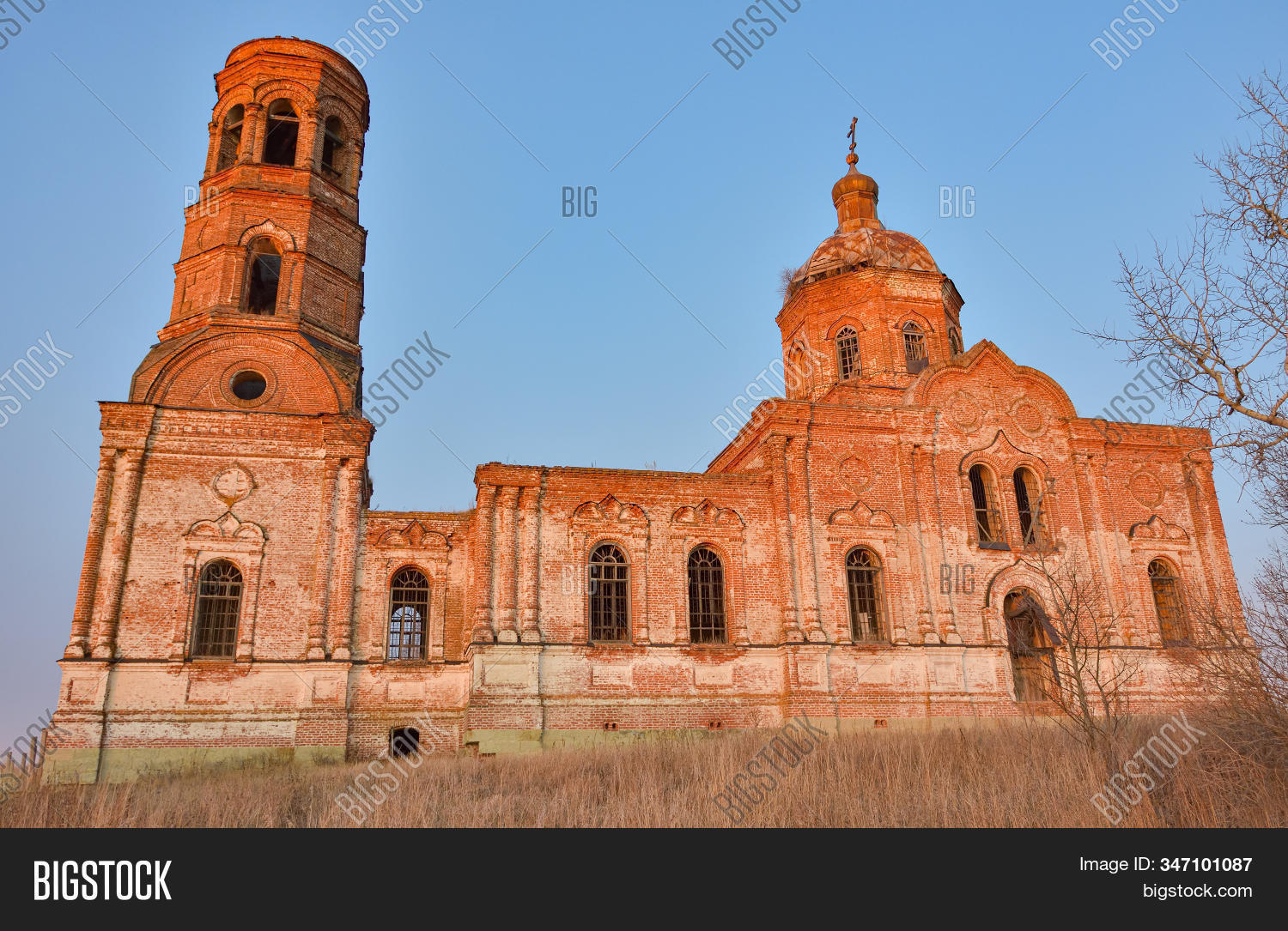 An Ancient Abandoned And Ruined Church, Crumbling Red Brick Temple, An ...
