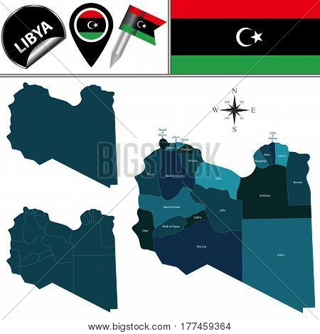Map Of Libya With Named Districts image & stock photo. 177459364