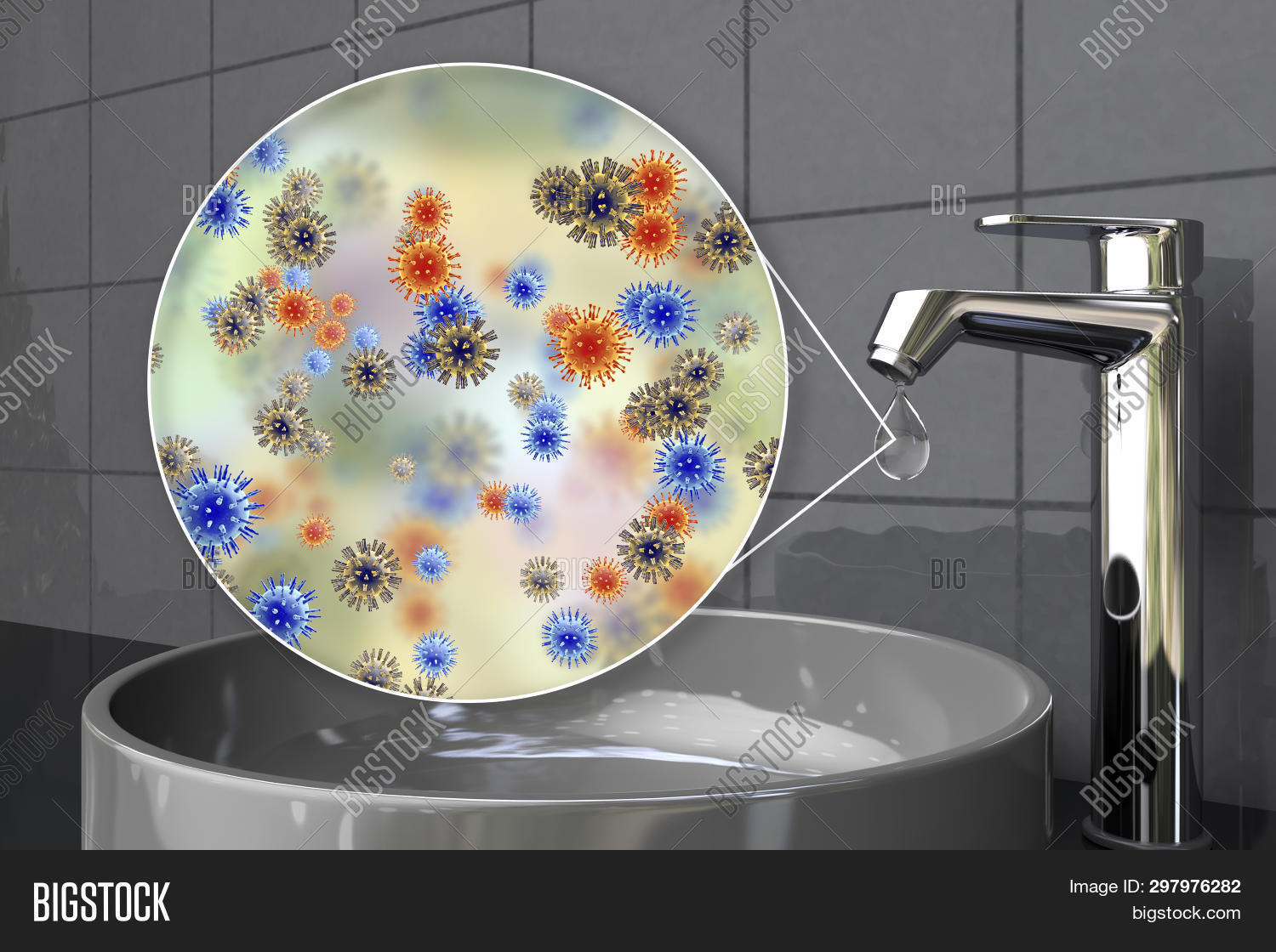 Safety Of Drinking Water Concept, 3d Illustration Showing Pathogenic ...