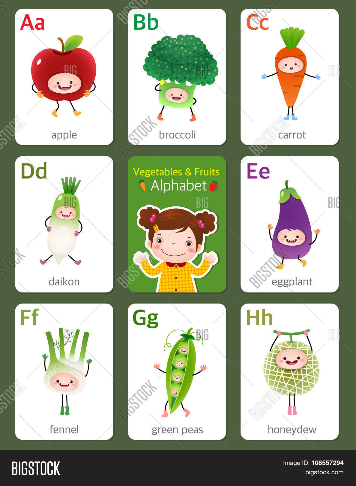 Printable Flashcard English Alphabet From A To H With Fruits And ...