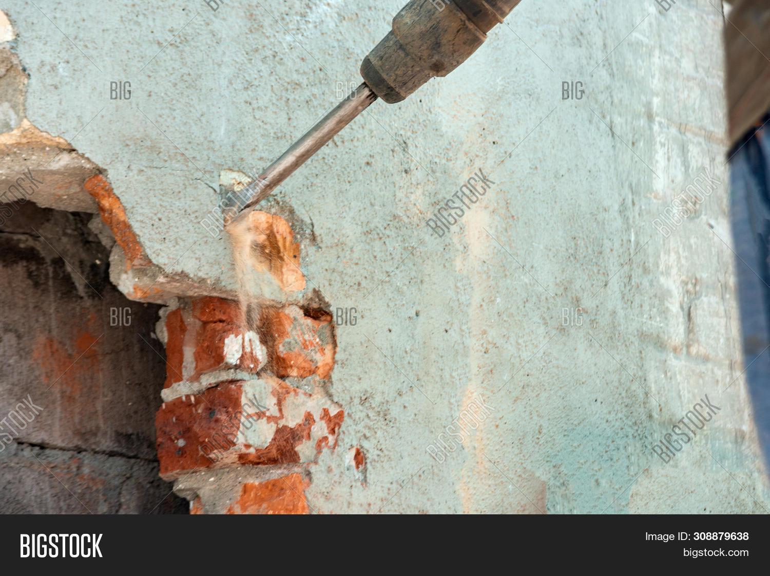 Disassembly Of Walls And Openings With An Electric Jackhammer, Close-up ...