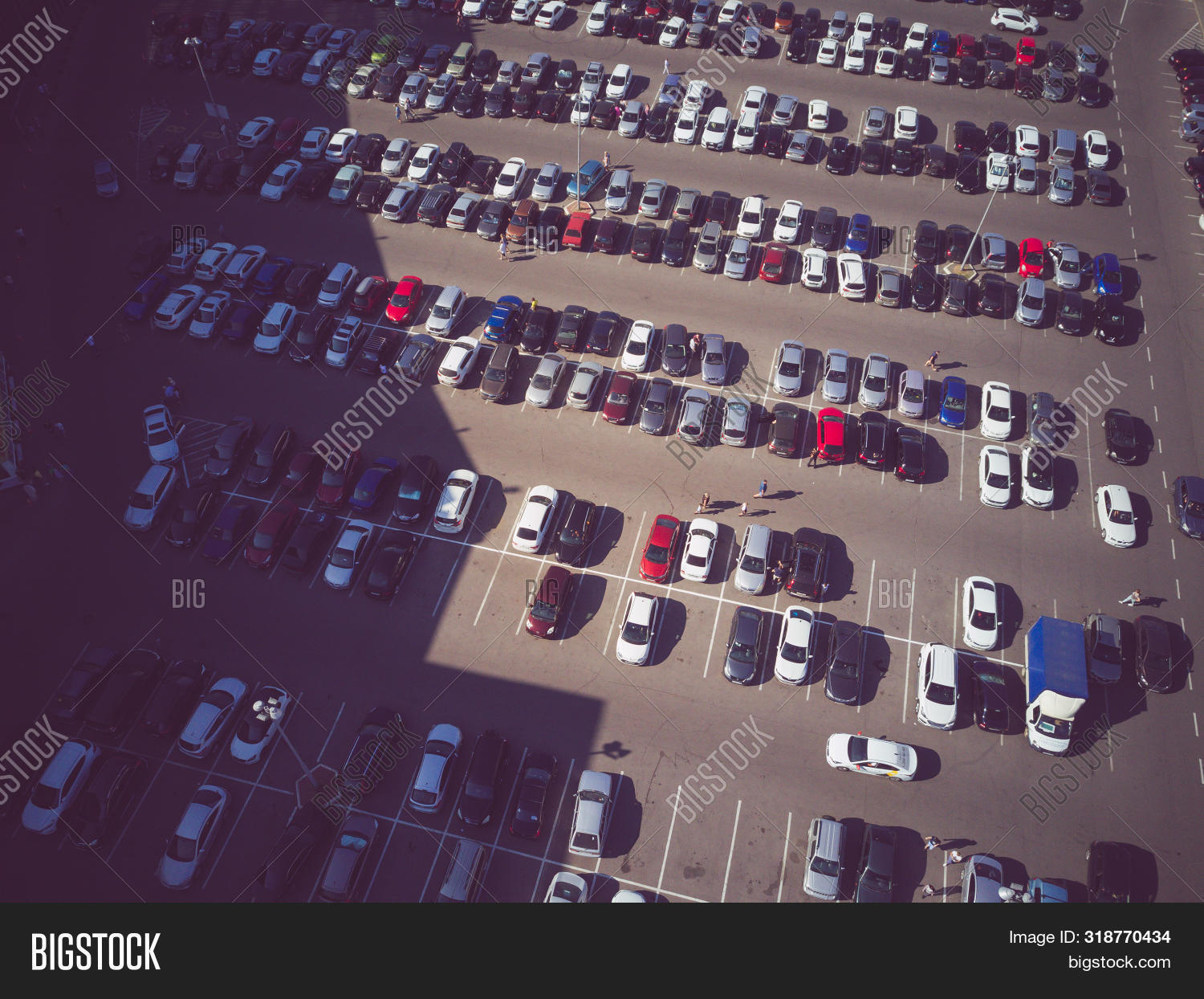 A View From Above To The Process Of Car Parking. Heavy Traffic In The ...