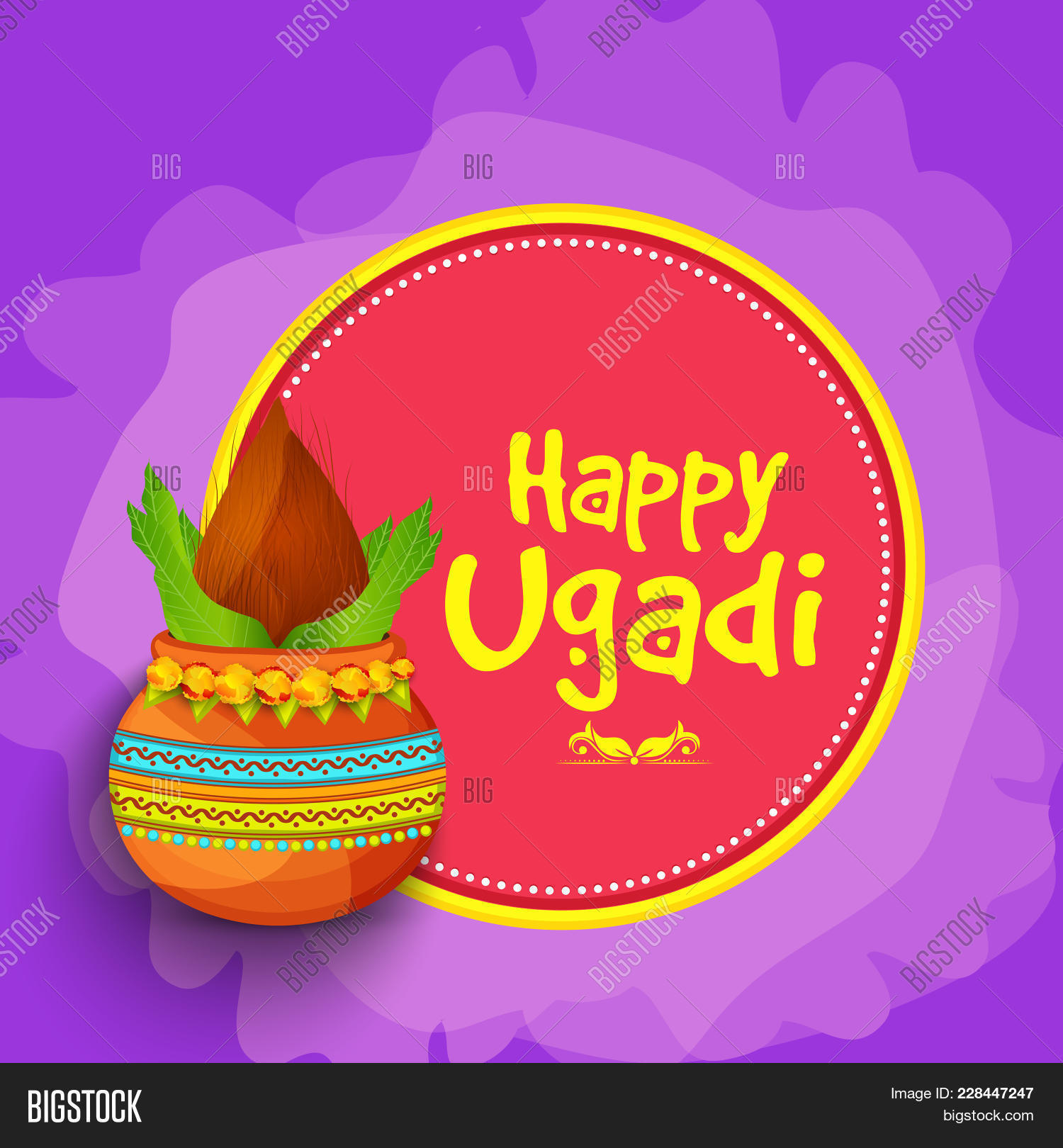 Illustration Of Happy Ugadi Greeting Card Background With Decorated ...