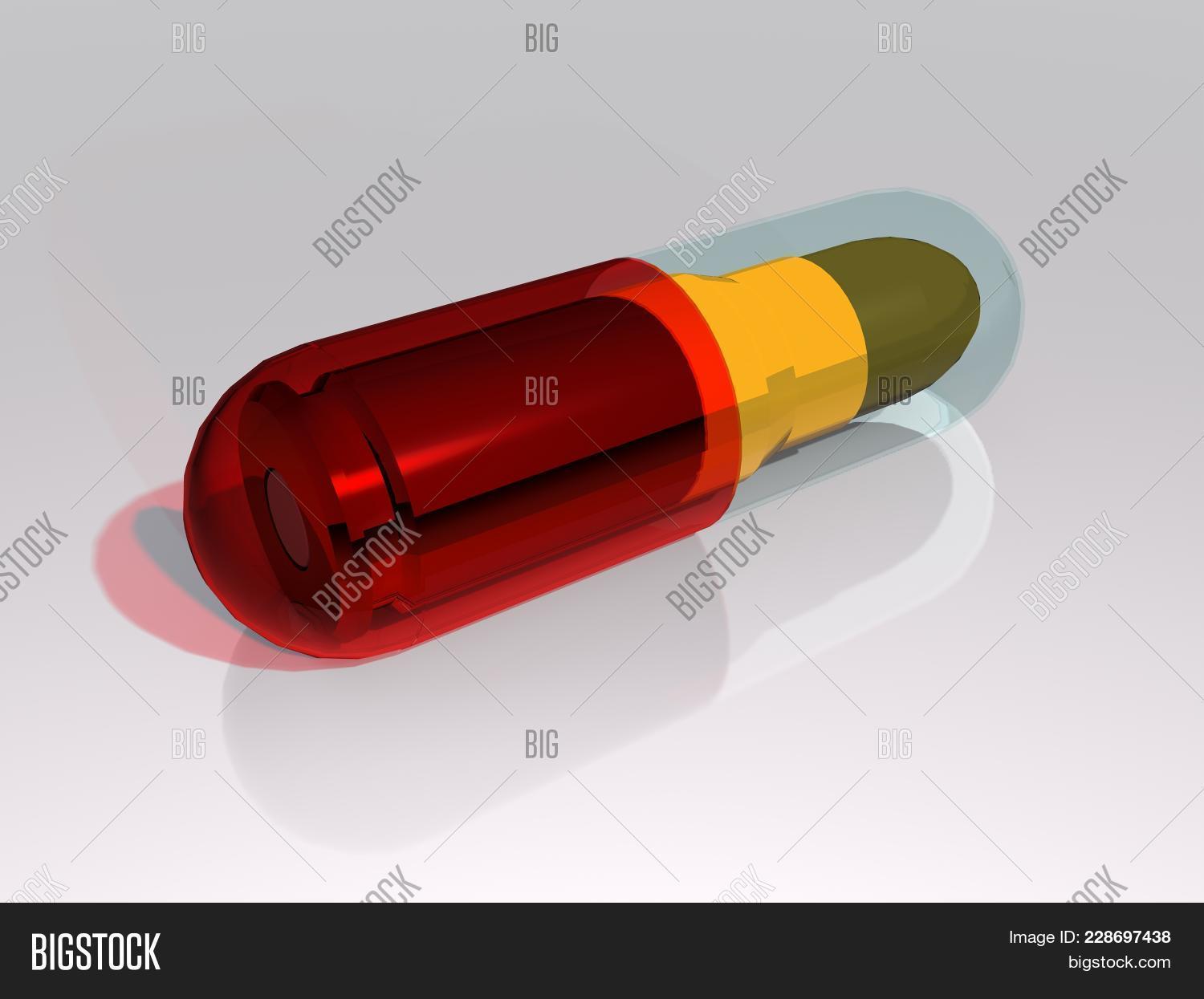 The Bullet Is Inside The Pill. Danger Side Effects Of Medicines. 3d ...