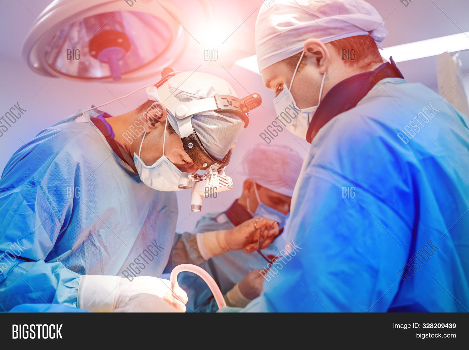 Process Of Surgery Operation Using Laparoscopic Equipment. Group Of ...