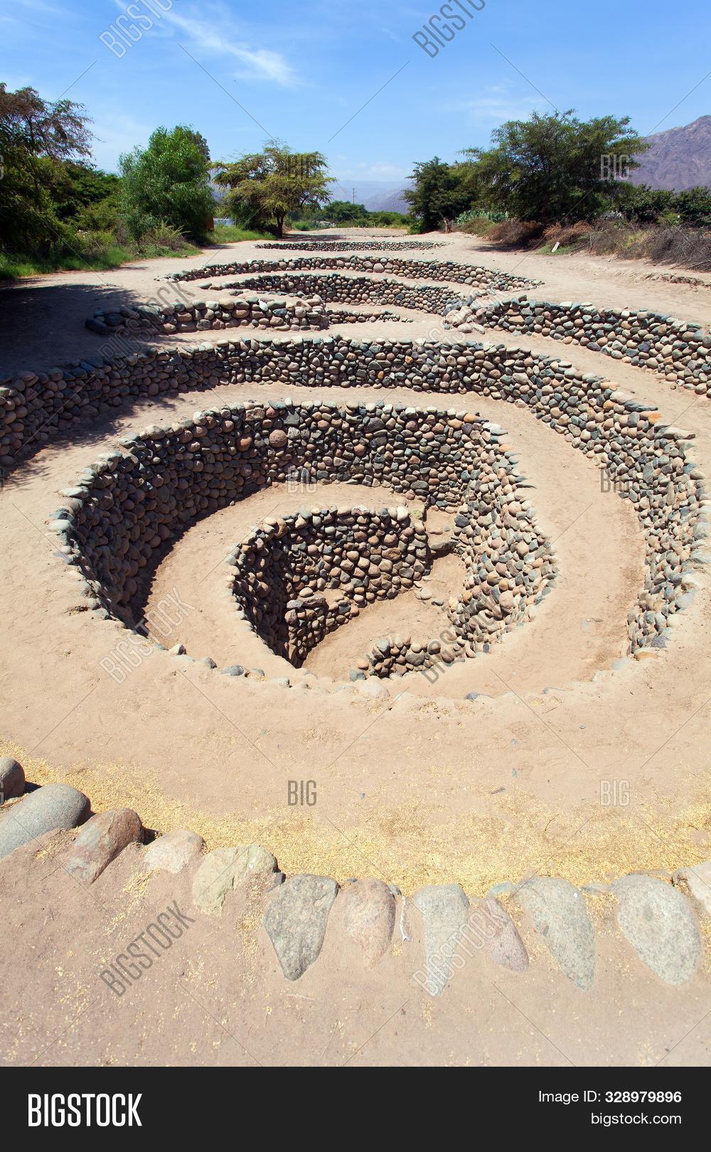 Cantalloc Aqueduct In Nazca, Spiral Or Circle Aqueducts Or Wells, Peru ...