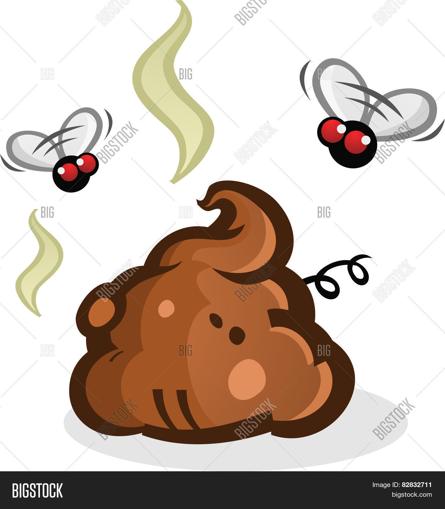 Stinky Poop Pile with Flies Cartoon image & stock photo. 82832711