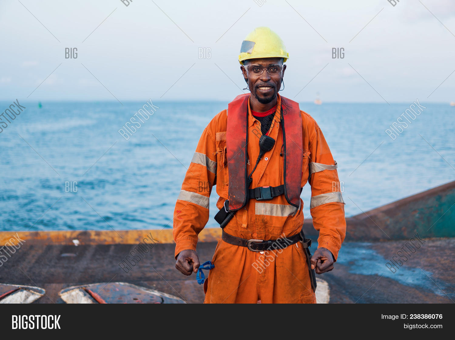 Seaman Ab Or Bosun On Deck Of Offshore Vessel Or Ship , Wearing Ppe ...