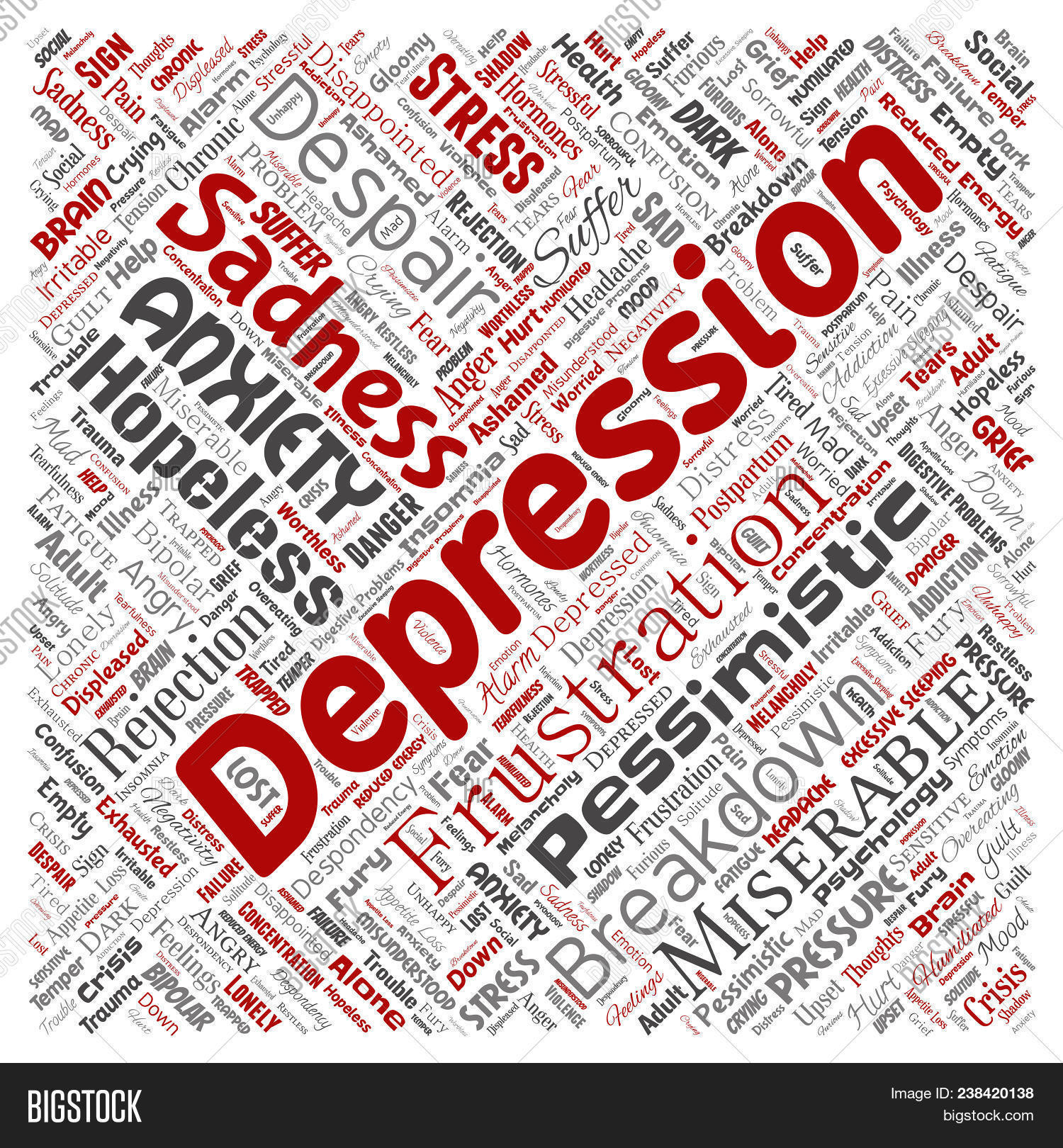 Conceptual depression or mental emotional disorder problem square red ...