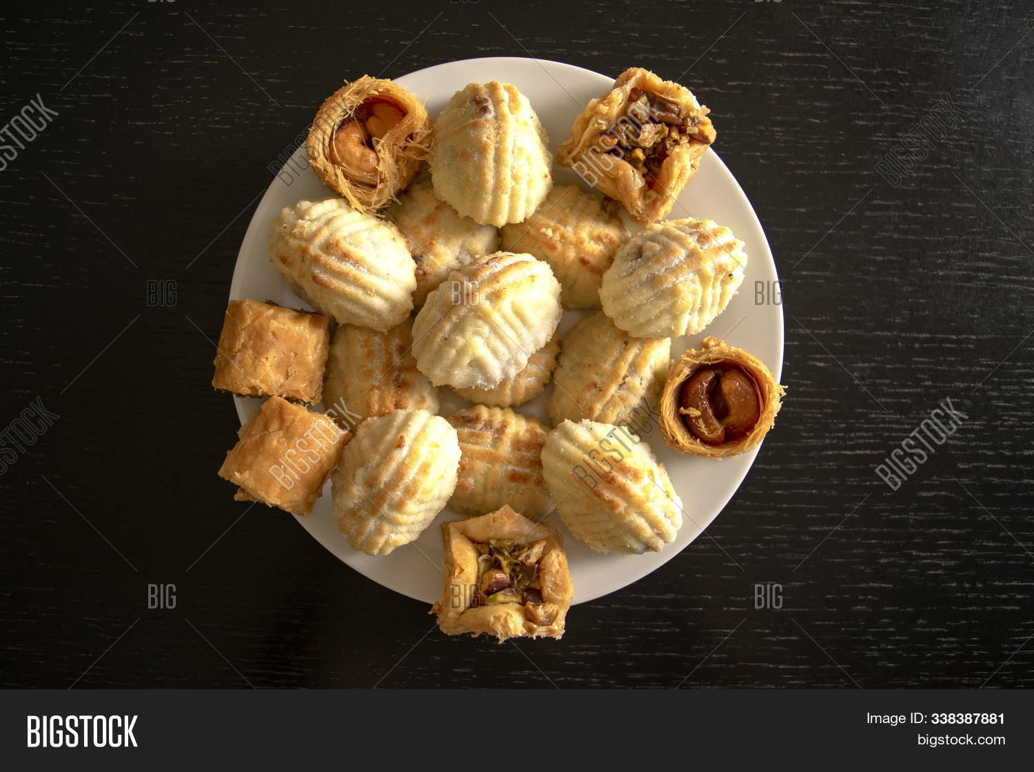 Traditional Eastern Mamoul Cookies And Assorted Baklawa. Top View ...