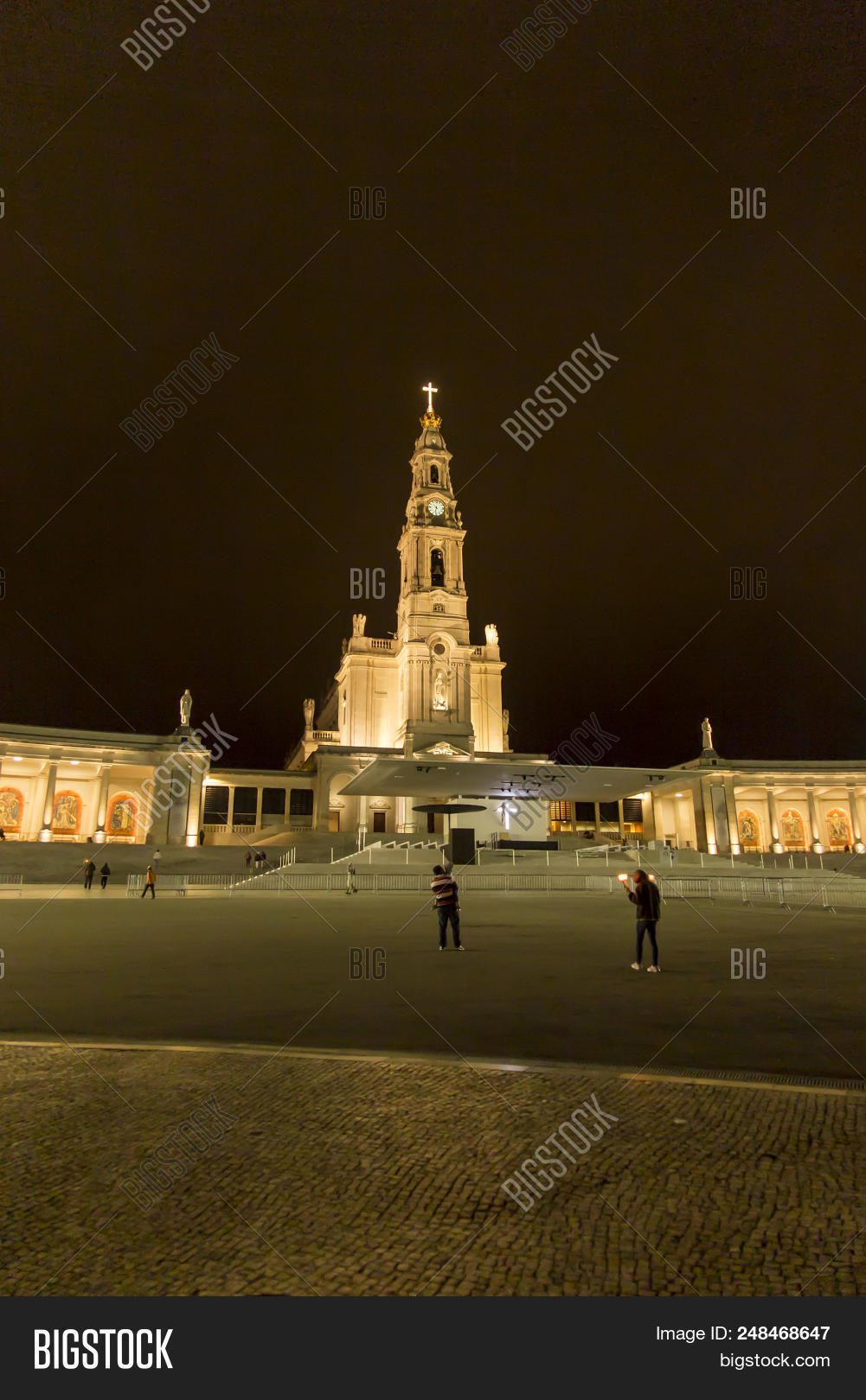 Sanctuary Of Our Lady Of Fatima With The Rosary Basilica At Night ...