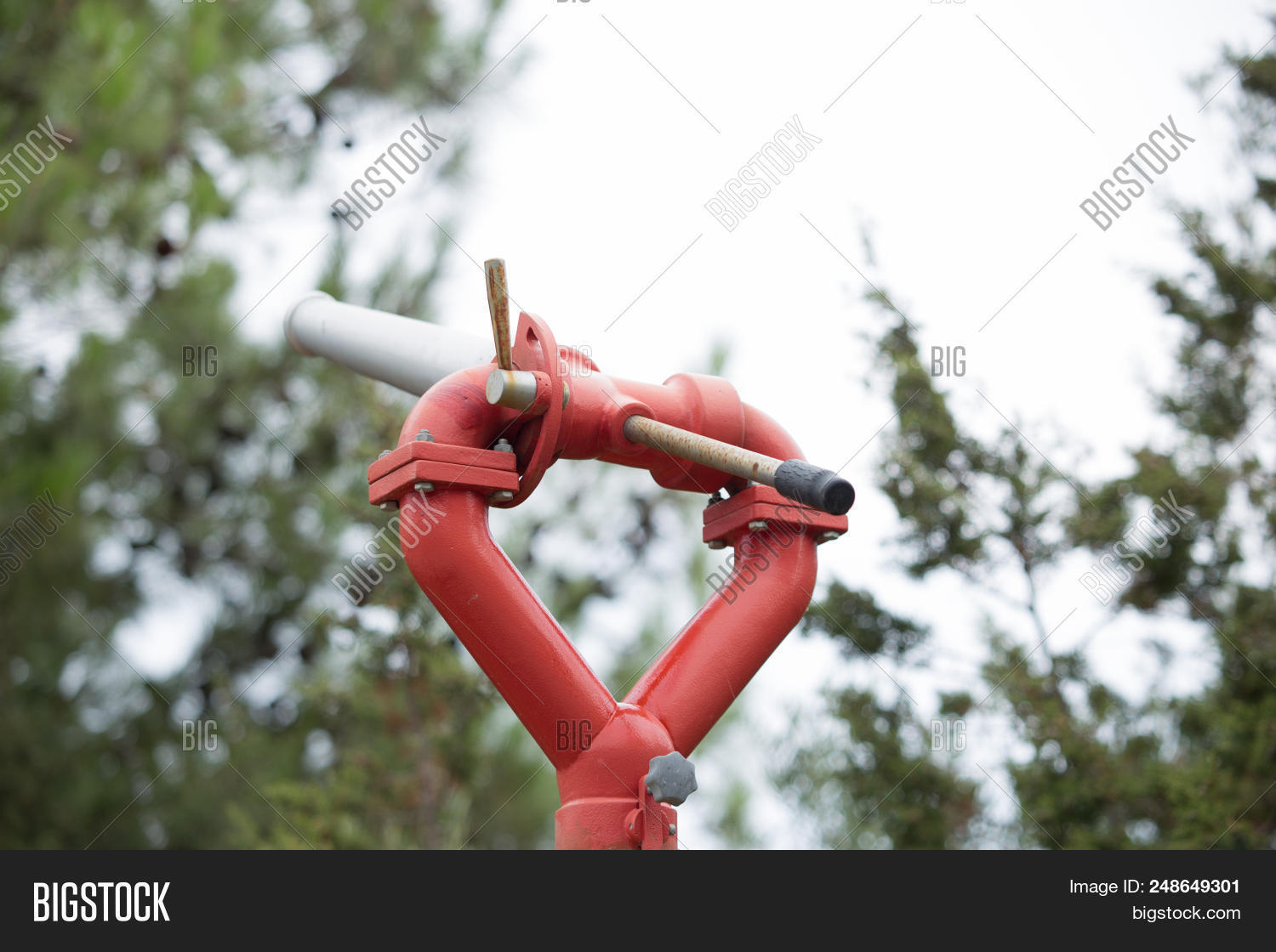 Fire Cock For Extinguishing Forest Fires. A Fire Hose Is Installed On ...