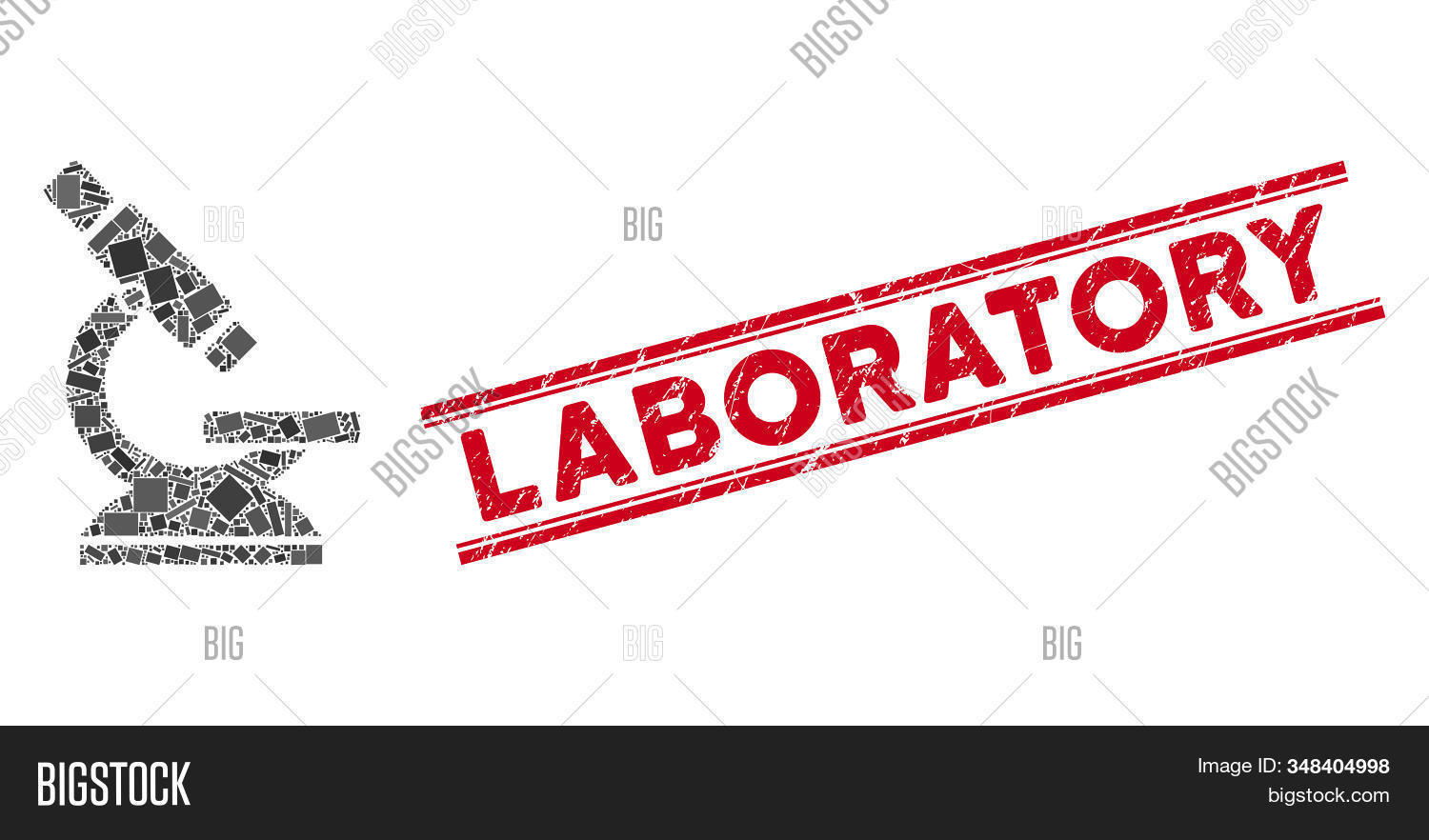 Mosaic Microscope Icon And Red Laboratory Stamp Between Double Parallel ...