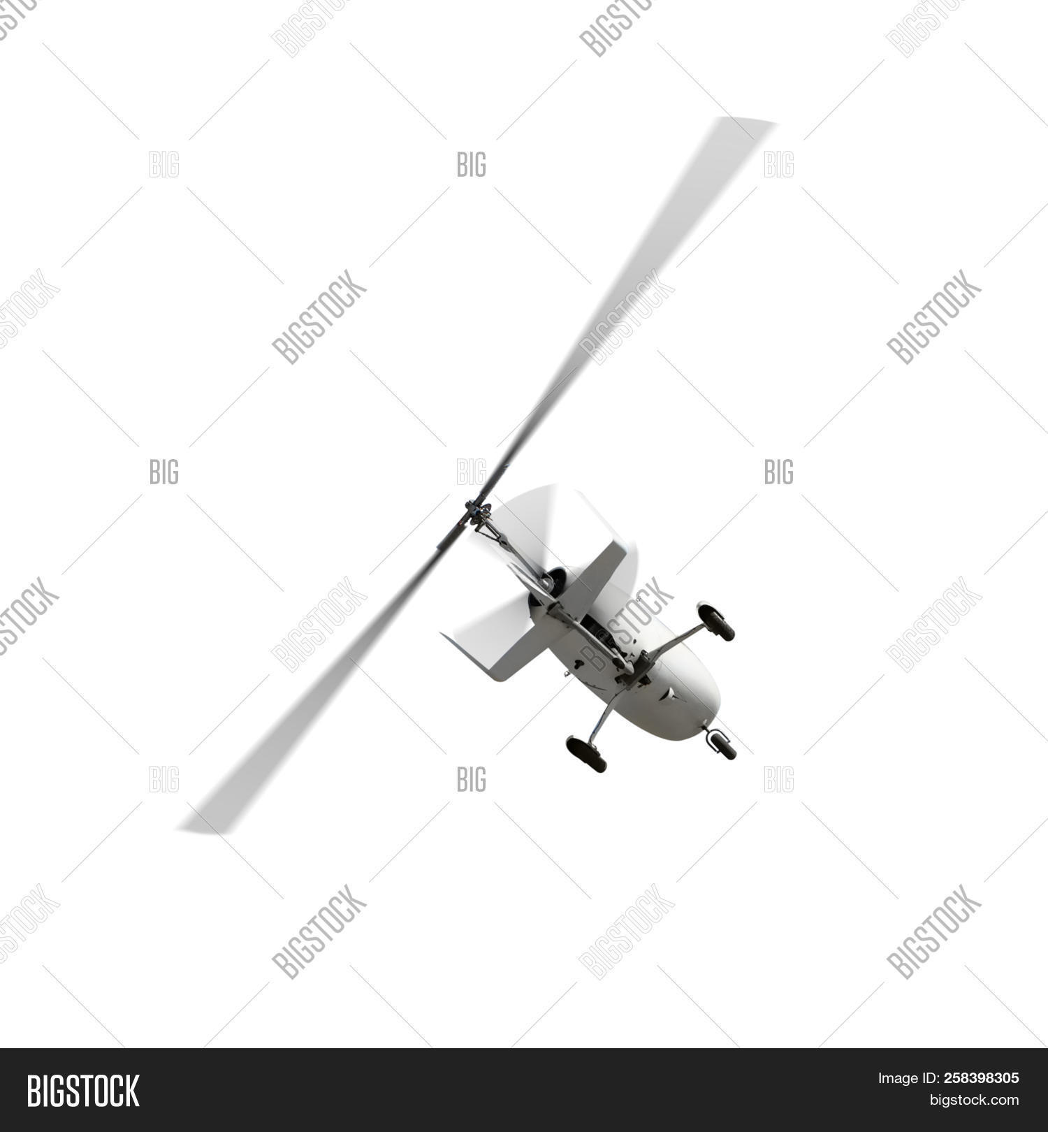 Autogyro In Flight With Rotating Propellers image & stock photo. 258398305