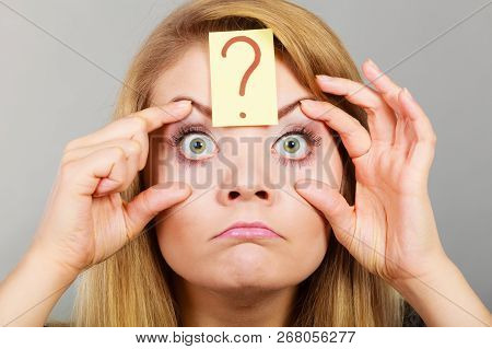 Woman Having Weirdly Big Wide Open Eyes With Question Mark Forehead ...