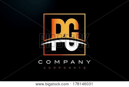 Pg P G Golden Letter Logo Design With Gold Square And Swoosh. image ...