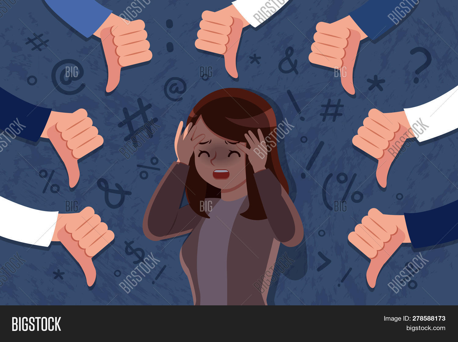 Scared And Upset Woman Be Bullied On Dark Background image & stock ...