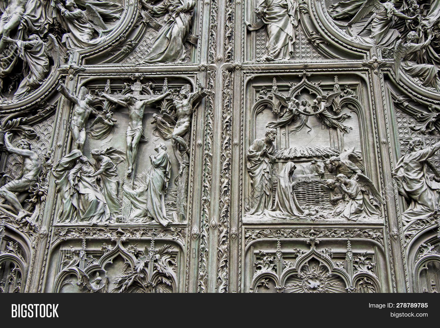 Detail Bronze Bas-reliefs Of The Pieta Scene In Bas Relief At Milan's ...