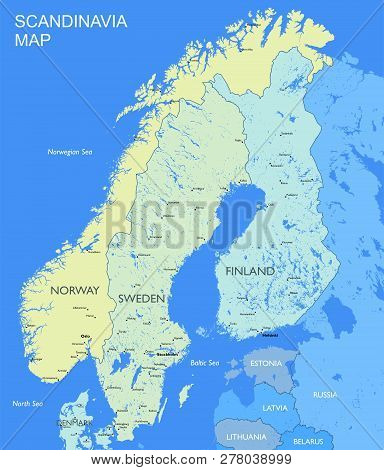 Detailed Scandinavia Map | Vector Political Scandinavia Countries Map ...