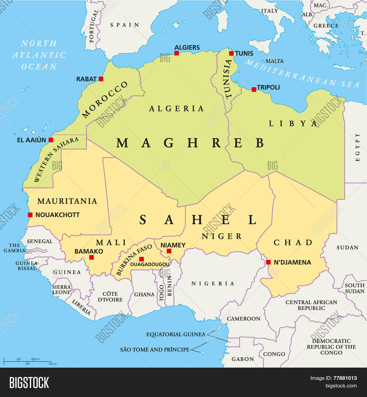 Maghreb and Sahel Political Map image & stock photo. 77881013