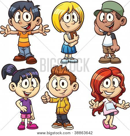 Cute cartoon boys and girls. Vector clip art illustration with simple ...