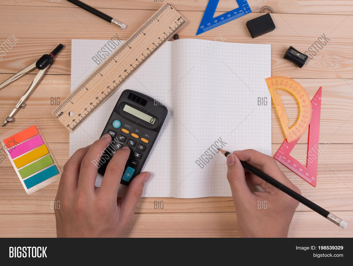 Math School Supplies On Wooden Table In Math Class. School Concept ...