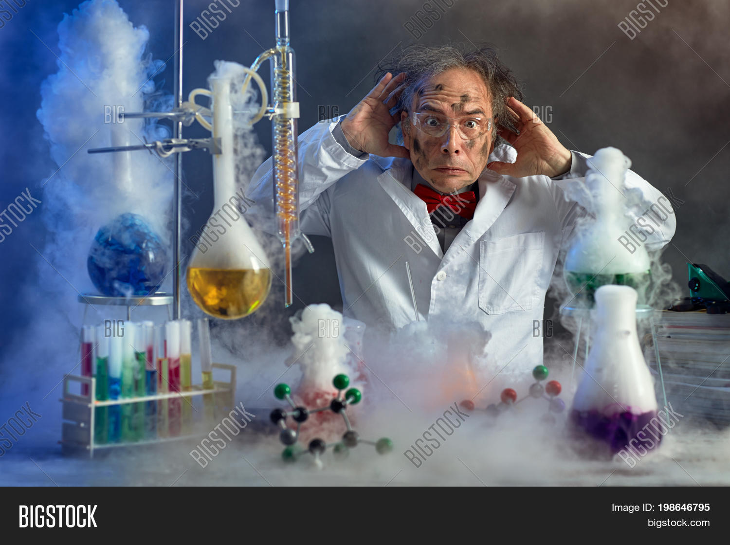 frightened scientist front of experiment that exploded in lab image ...